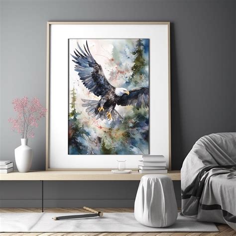 Bald Eagle Watercolor Art Print Decor Animal Painting For Entry Room