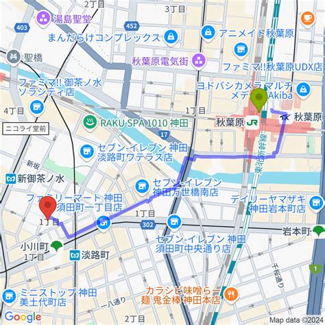 秋葉原駅から宮地楽器神田お茶の水ホールへのルートマップ Mdata