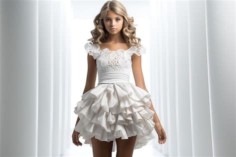 Premium Photo Beautiful Girl Graceful Presence Accentuated Against Pristine White Background