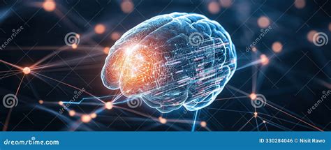 Human Brain Connected To A Digital Interface Displaying Neural Data Advanced Technology