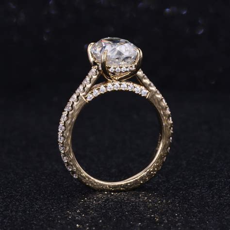 3 Carat Moissanite Oval Cut Hidden Halo Rose Gold Engagement Ring