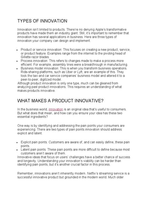 Types Of Innovation Pdf Innovation Design Thinking
