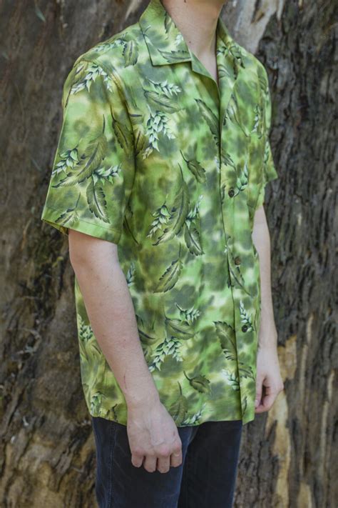 Original Hawaiian Green Shirt With Feathers The Magic Bus Vintage