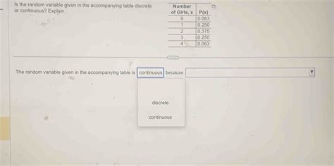 Solved Is The Random Variable Given In The Accompanying Table Discrete