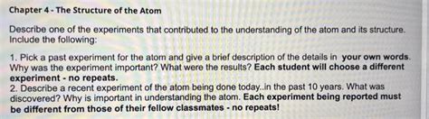 Solved Chapter The Structure Of The Atom Describe One Of Chegg Com