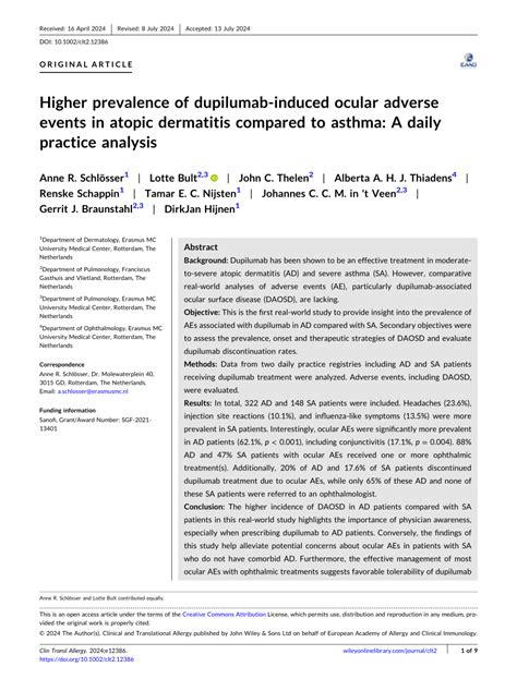 Pdf Higher Prevalence Of Dupilumab‐induced Ocular Adverse Events In Atopic Dermatitis Compared