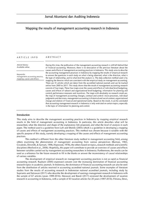 Mapping The Results Of Management Accounting Research In Indonesia 1