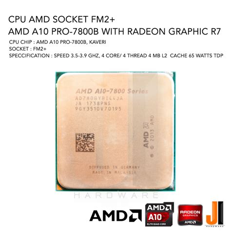 Cpu Amd A10 Pro 7800b 4 Core 4 Thread 3 5 3 9 Ghz 65 Watts Tdp No Fan