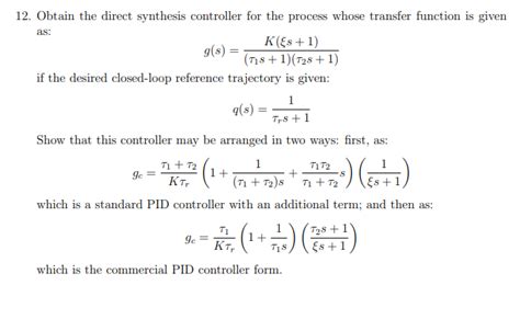 solved as 12 obtain the direct synthesis controller for