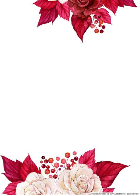22 Watercolor Red White Flower Bouquet Canva Wedding Invitation Templates