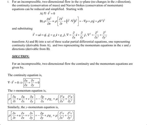 Solved For An Incompressible Two Dimensional Flow In The