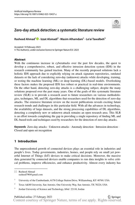 Zero Day Attack Detection A Systematic Literature Review Request Pdf