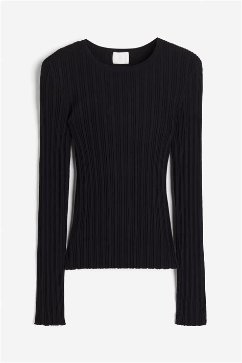 Rib Knit Top Black Ladies Handm Gb