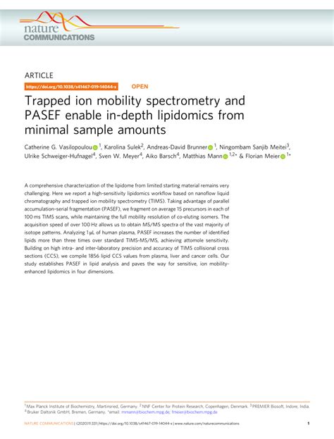 Pdf Trapped Ion Mobility Spectrometry And Pasef Enable In Depth