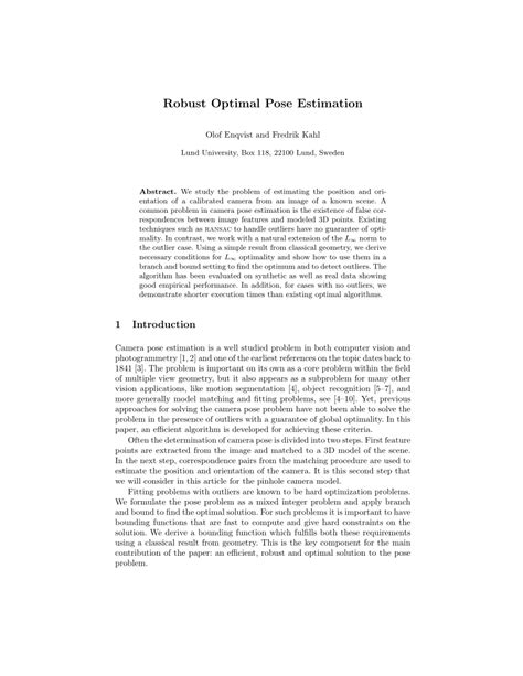 Pdf Robust Optimal Pose Estimation
