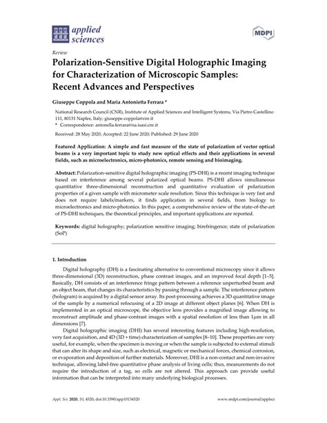 Pdf Polarization Sensitive Digital Holographic Imaging For
