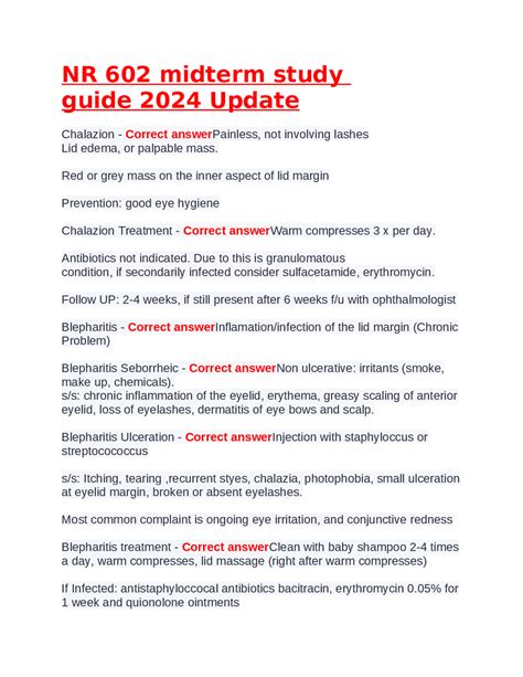 NR 602 Midterm Study Guide 2024 Update Exams Nursing Docsity
