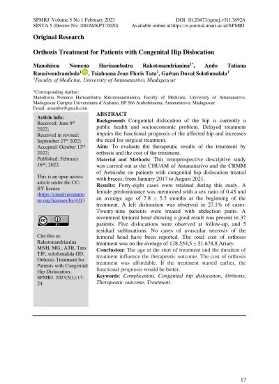 View Of Orthosis Treatment For Patients With Congenital Hip Dislocation