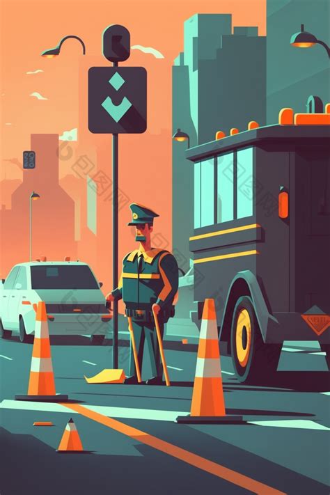 人物形象交警街边特写数字插画图片 包图网
