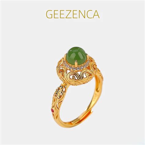 Женское кольцо GEEZENCA из натуральной яшмы, серебристое позолоченное ...
