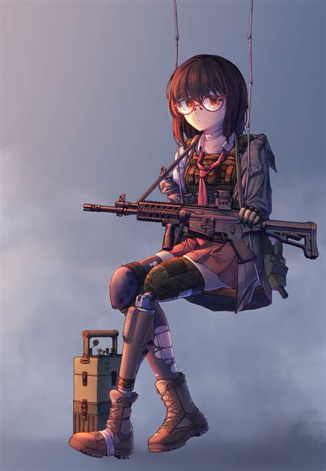 Safebooru 1girl Absurdres Amputee Assault Rifle Black Legwear Boots