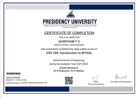 Gowtham T C On Linkedin Presidencyuniversity Sql