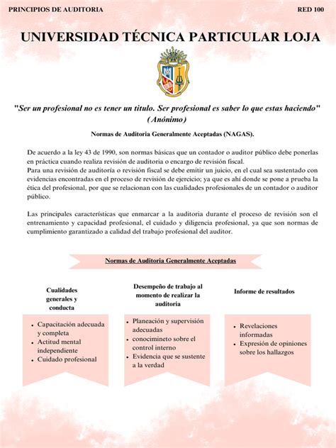 Principios De Auditoria Normas De Auditoría Generalmente Aceptadas