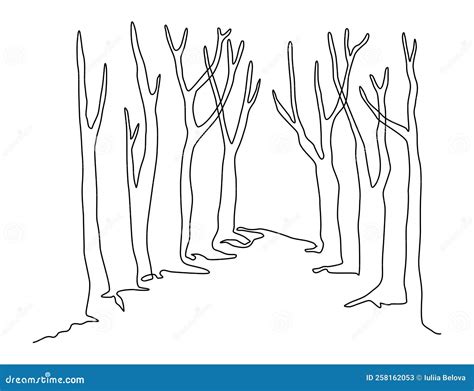 Landscape Park With Path And Trees Continuous Line Drawing