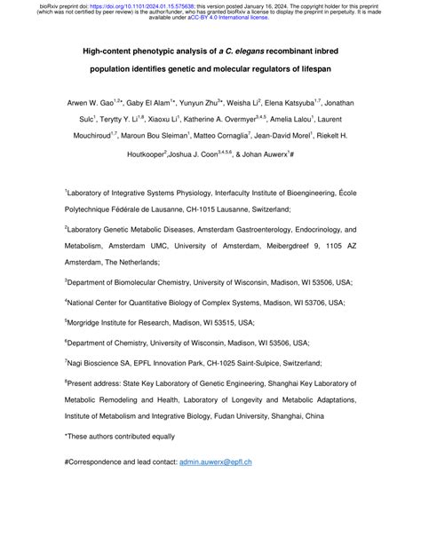 Pdf High Content Phenotypic Analysis Of A C Elegans Recombinant