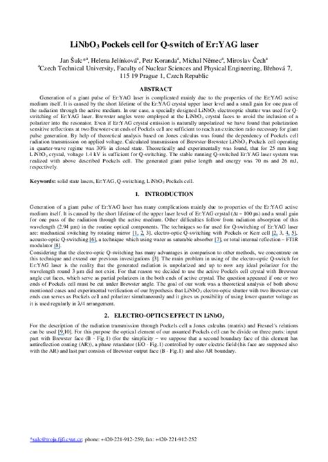 Pdf Linbo3 Pockels Cell For Q Switch Of Er Yag Laser