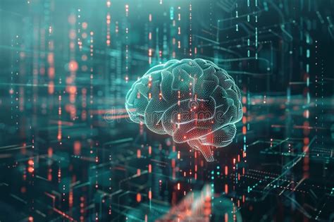 Abstract Digital Brain With Binary Code Representing Artificial Intelligence Stock Illustration