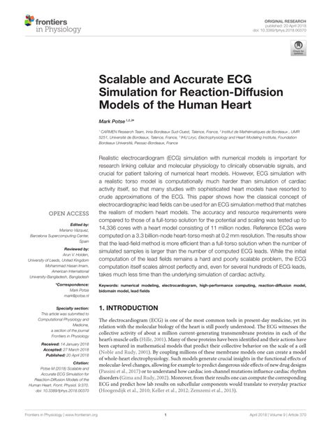 Pdf Scalable And Accurate Ecg Simulation For Reaction Diffusion