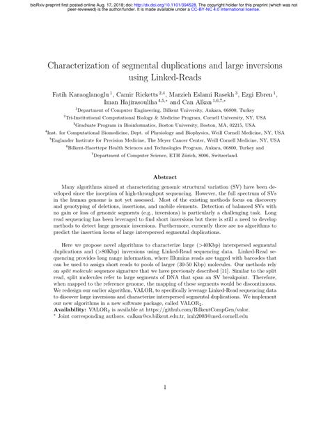 Pdf Characterization Of Segmental Duplications And Large Inversions Using Linked Reads