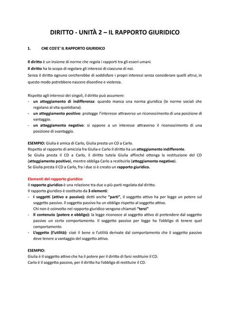 Diritto Unità 2 Sintesi CHE COS E IL Rapporto Giuridico LE