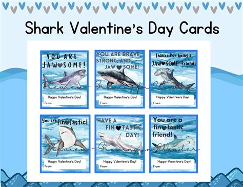 Shark Valentines Day Cards Classroom Valentines Etsy