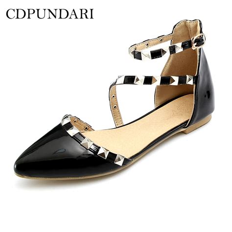 Cdpundari Mary Janes Rivet Pointed Toe Flat Shoes Women Flats Casual