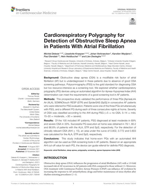 Pdf Cardiorespiratory Polygraphy For Detection Of Obstructive Sleep Apnea In Patients With