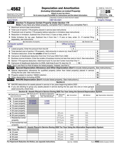 Form 4562 2025 Depreciation And Amortization Including Information