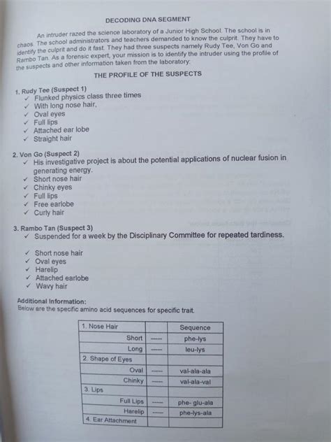Solved DECODING DNA SEGMENT An Intruder Razed The Science Chegg Com