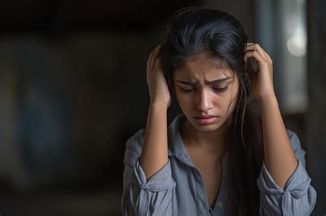 Premium Ai Image A Girl With Headache High Fever Stressed Holding Her