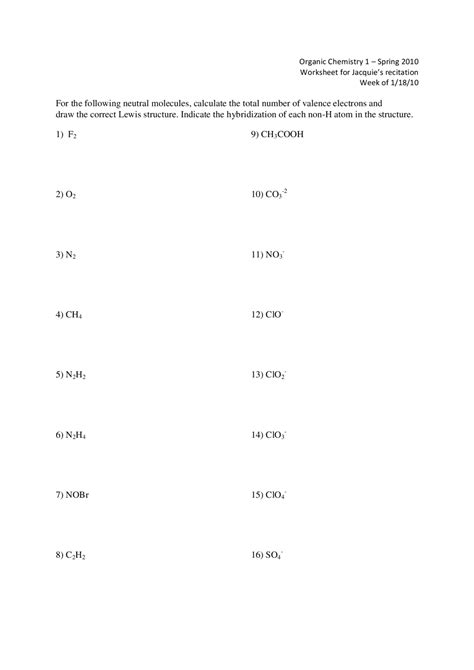 Organic Chemistry 1 Worksheet For Jacquies Recitation Week Of 118