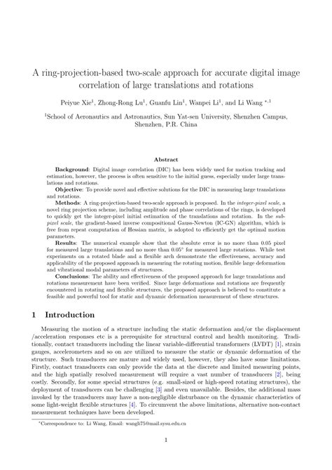 Pdf A Ring Projection Based Two Scale Approach For Accurate Digital Image Correlation Of Large