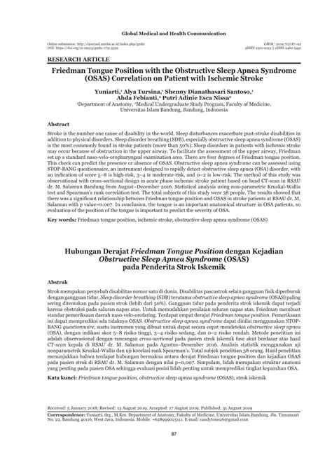 Pdf Friedman Tongue Position With The Obstructive Sleep Apnea