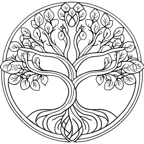 Tree Of Life Vector Illustration Line Art Premium AI Generated Vector