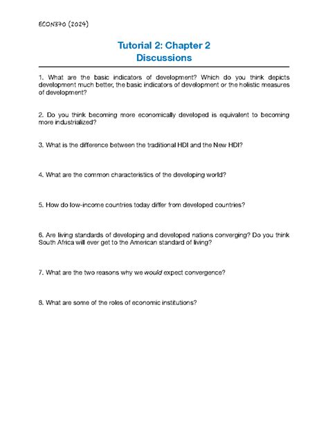 ECON Tutorial Tut ECON Tutorial Chapter Discussions What Are The Basic