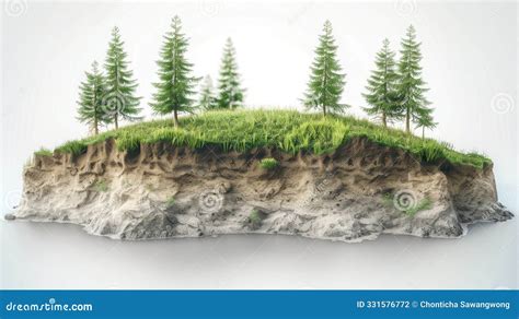 A Floating Piece Of Earth With Trees And Grass Showing Detailed Soil