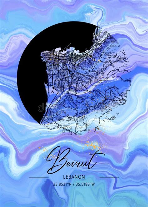 Beirut Lebanon Daylily Marble Map Stock Illustration Illustration