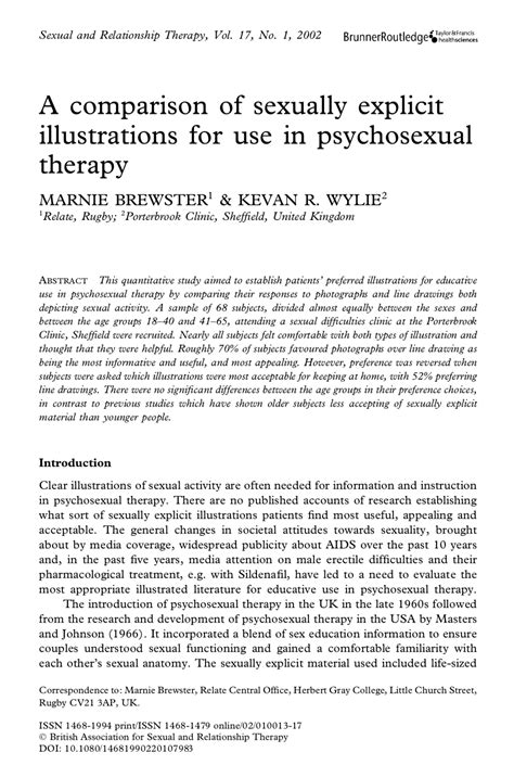 PDF A Comparison Of Sexually Explicit Illustrations For Use In Psychosexual Therapy