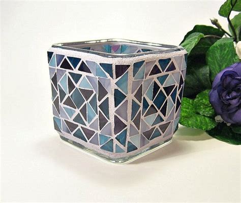Stained Glass Mosaic Votive Candle Holder Blue And Purple Etsy