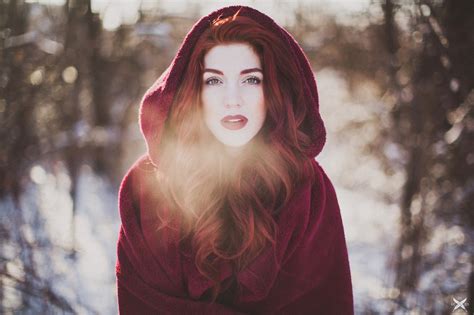 Model Looking At Viewer Red Lipstick Open Mouth Redhead Red Coat